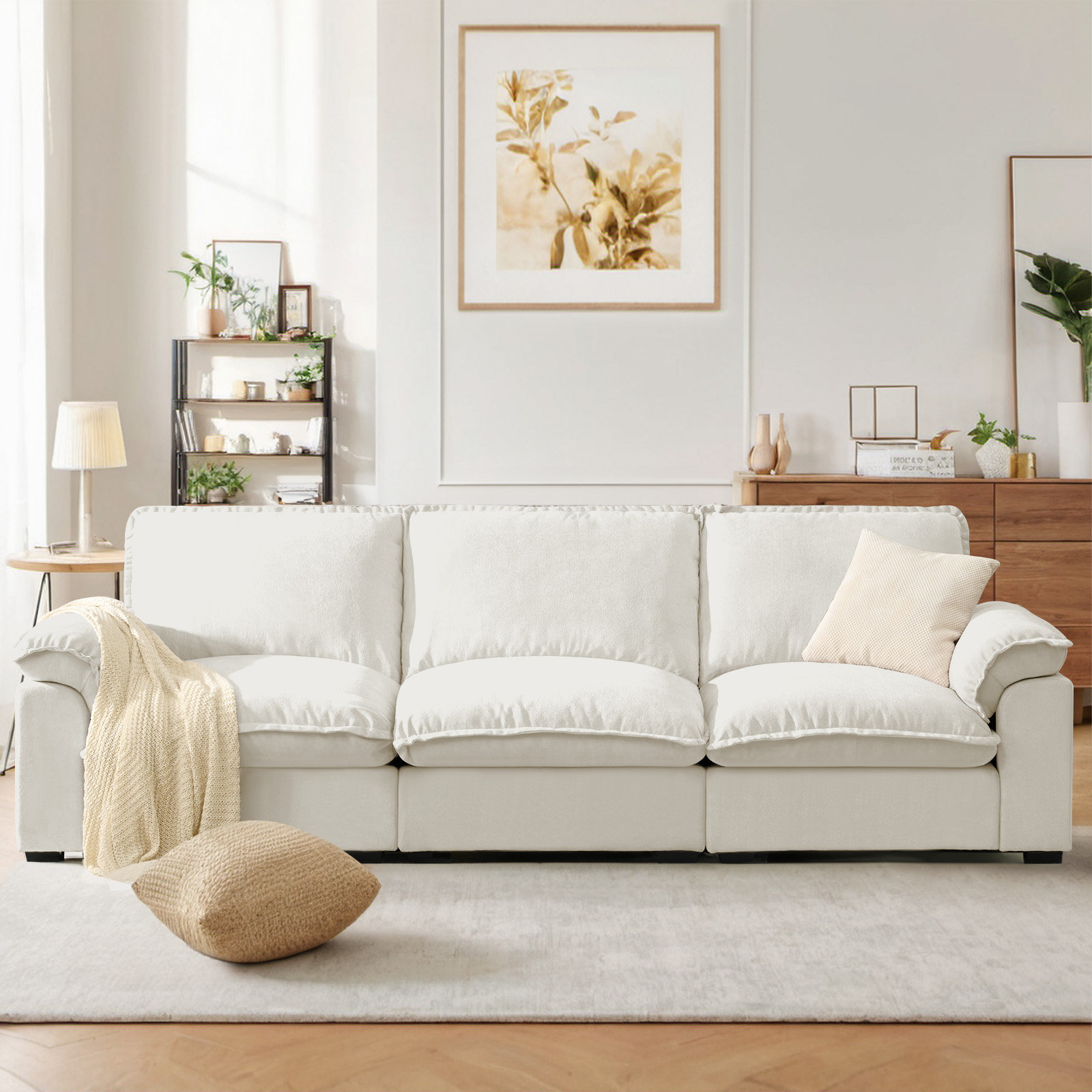 Inbox Zero Navolt 100" 3 Seater Sofa Cozy Cloud Couch Deep Seat Modern Chenille Upholstered Sofa ...